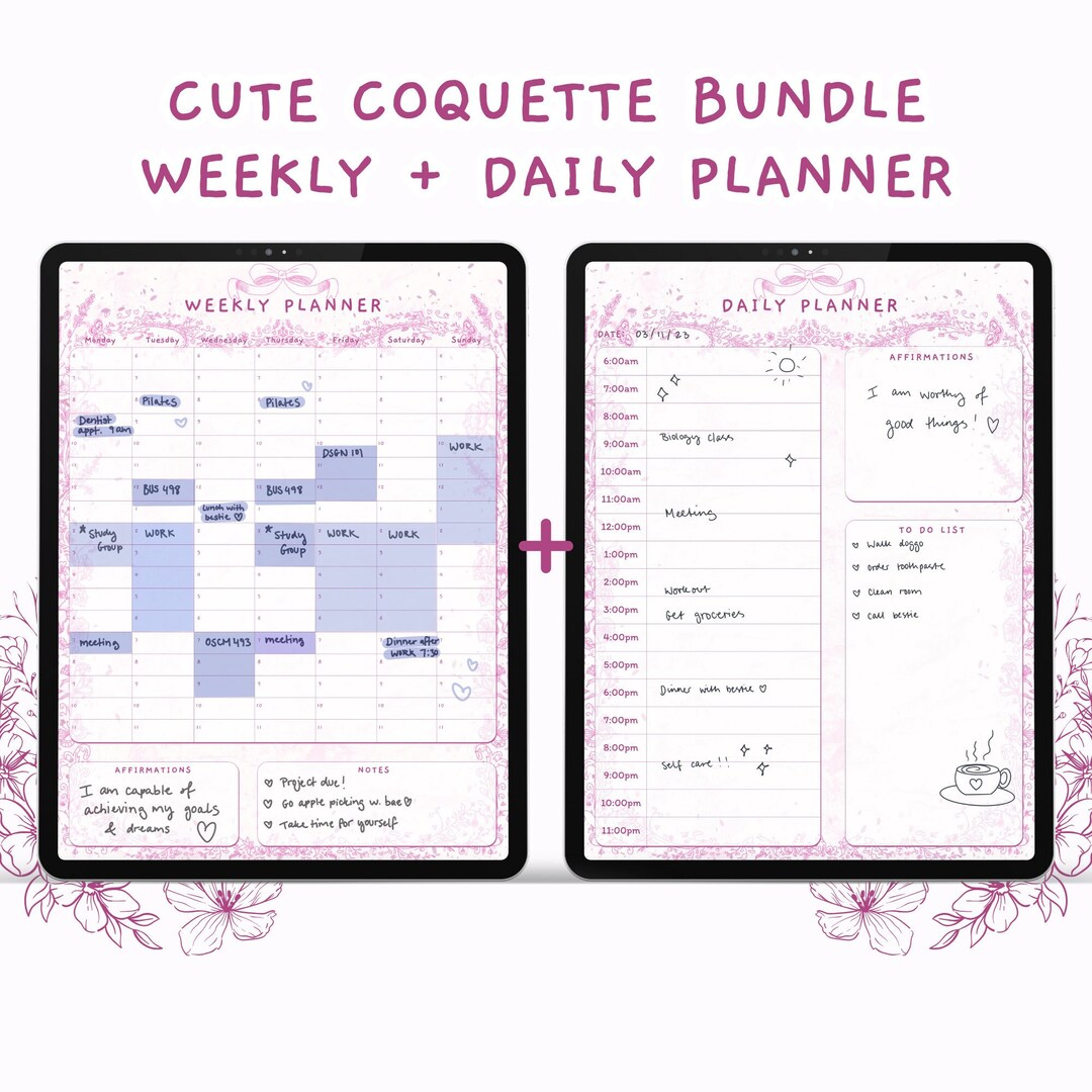 BUNDLE Cute Digital Weekly + Daily Planner, Kawaii Digital Planner ...