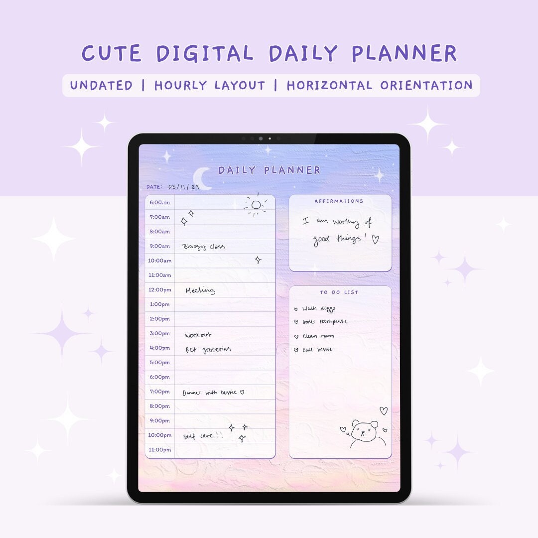 Cute Digital Daily Planner, Digital Planner, Kawaii Digital Planner ...