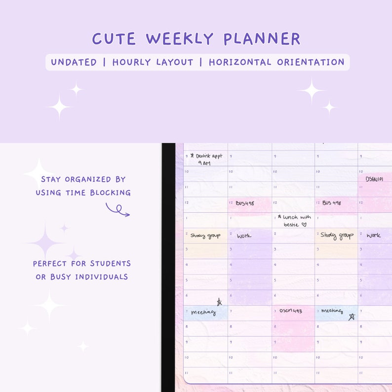BUNDLE Cute Digital Weekly Planner + Cute Daily Planner, Kawaii Digital ...