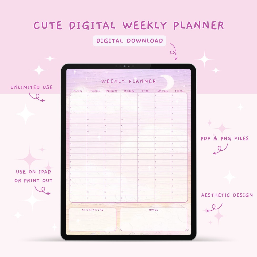 Cute Digital Weekly Planner, Kawaii Digital Planner, Kawaii Planner ...