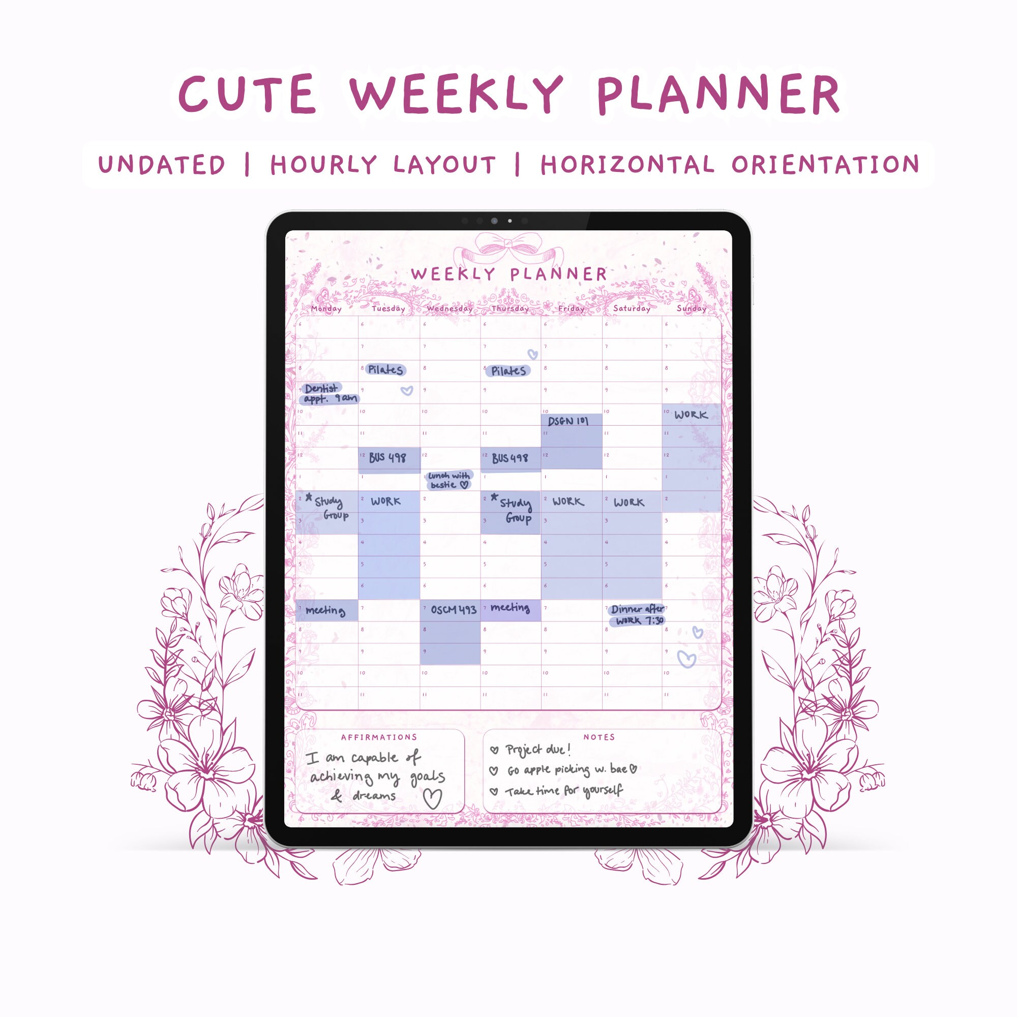 BUNDLE Cute Digital Weekly + Daily Planner, Kawaii Digital Planner ...