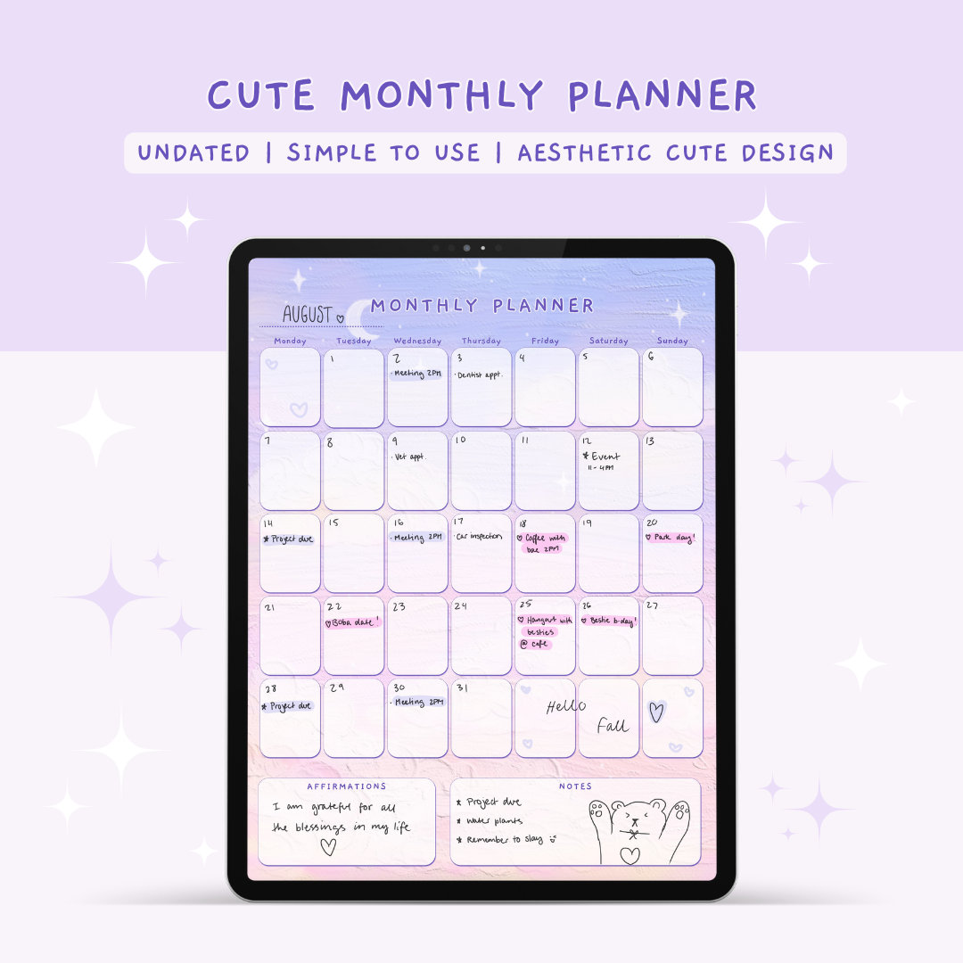 BUNDLE Cute Digital Monthly Planner, Daily Planner, Weekly Planner ...