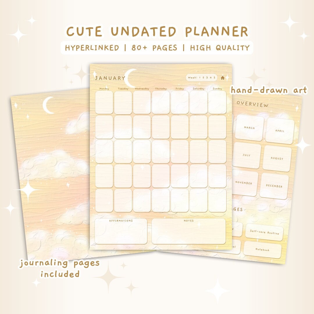 Cute Digital Undated Planner for Goodnotes, Kawaii Digital Planner ...