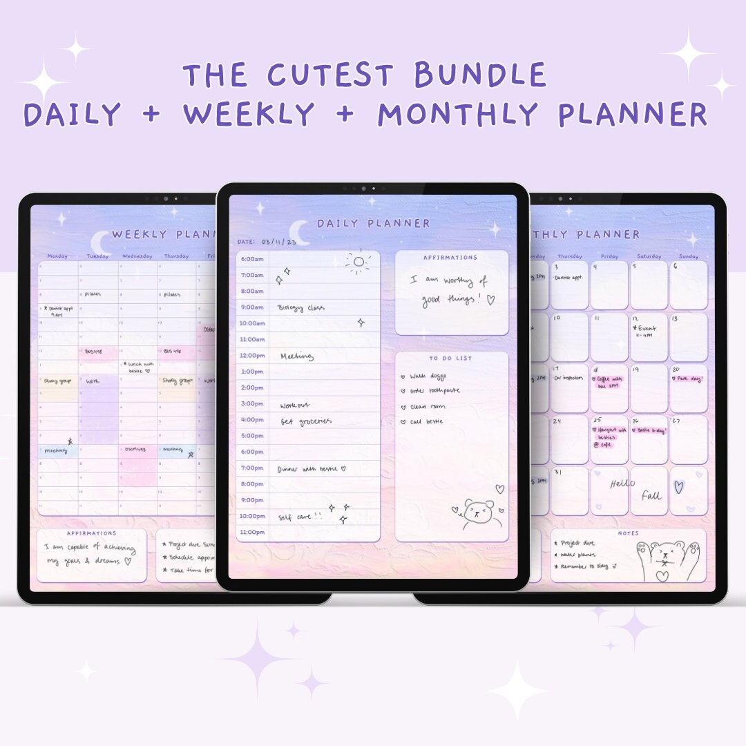 BUNDLE Cute Digital Monthly Planner, Daily Planner, Weekly Planner ...
