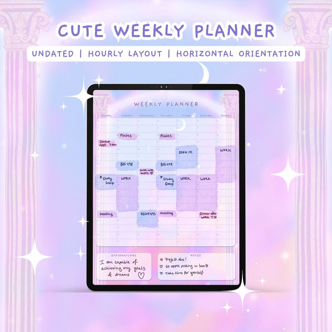Cute Digital Weekly Planner, Kawaii Digital Weekly Planner, Cute ...