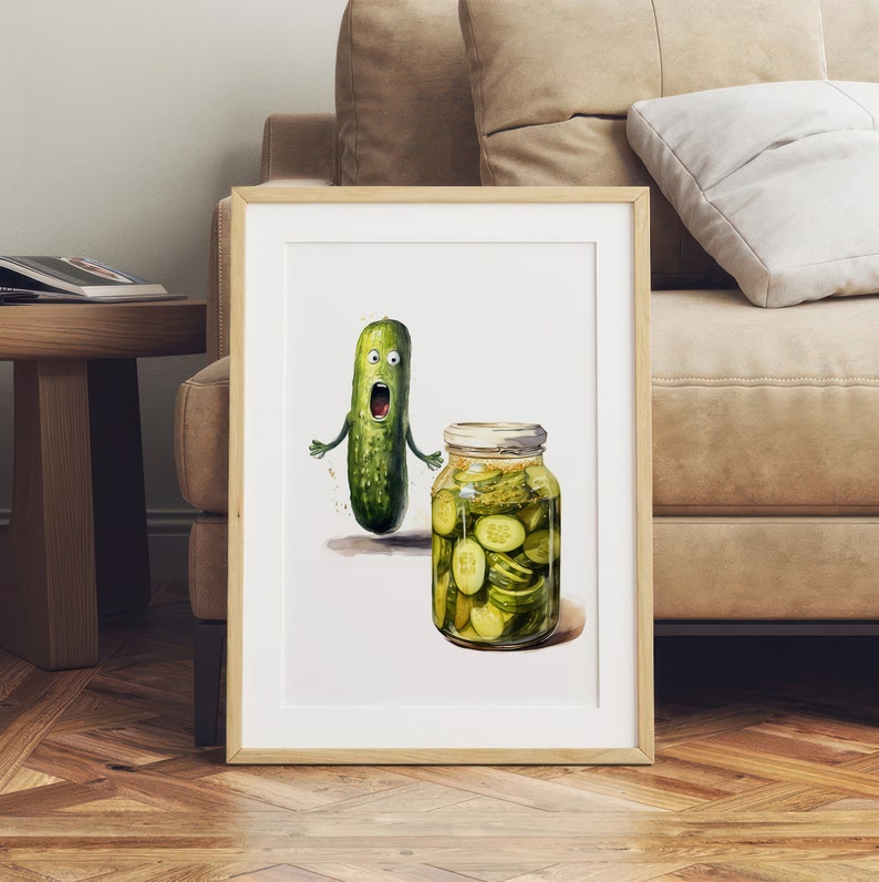Pickle Art, Printable Wall Art, Whimsical Funny Pickle Watercolor ...