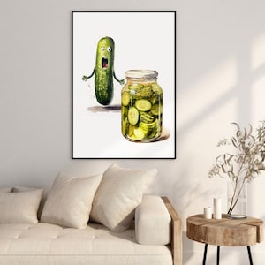 Pickle Art, Printable Wall Art, Whimsical Funny Pickle Watercolor ...