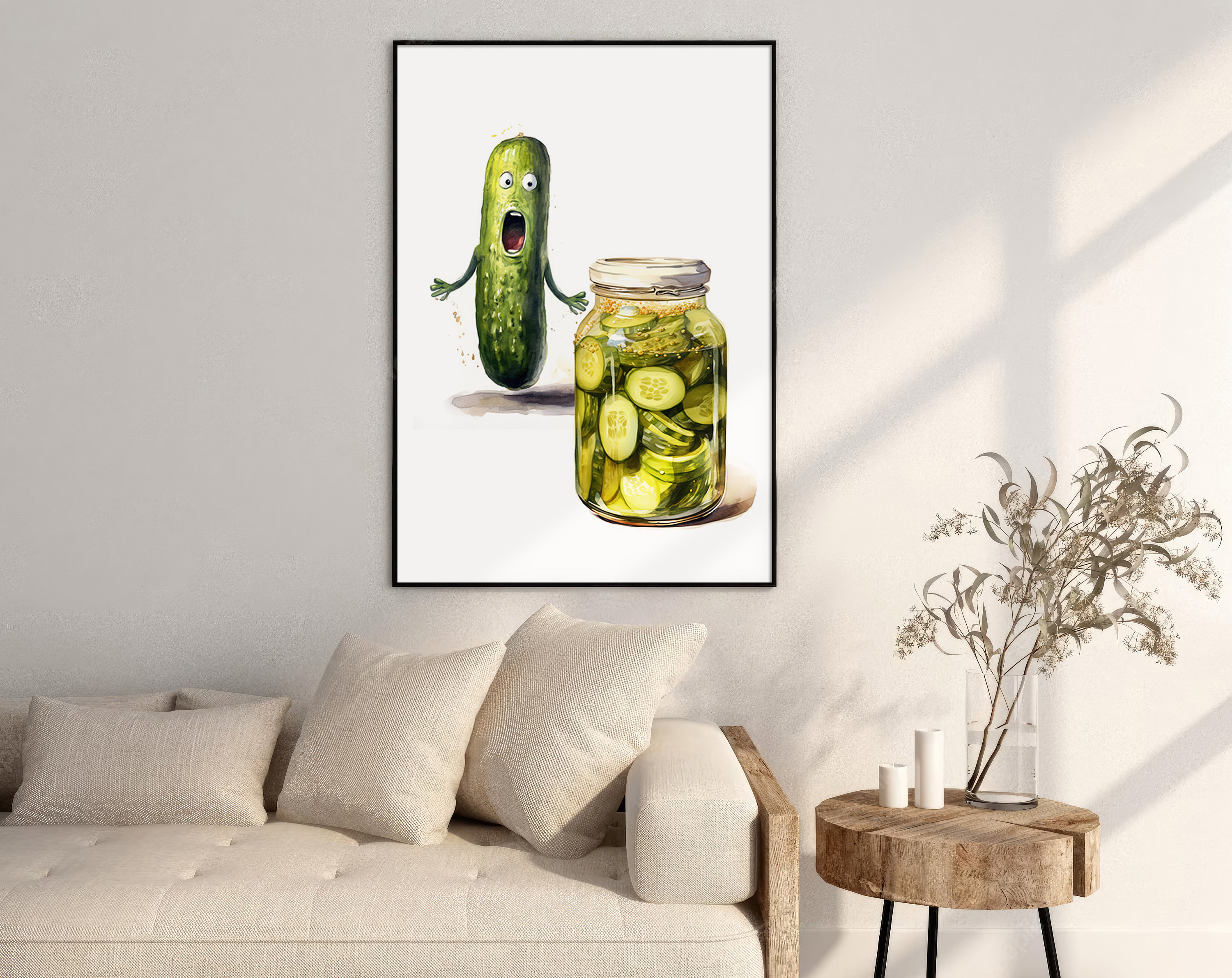 Funny Pickle Watercolor Art Print: Whimsical Kitchen Decor (digital ...