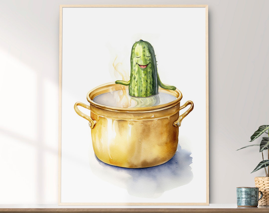 Pickle Brine Art, Printable Wall Art, Whimsical Funny Pickle Watercolor ...
