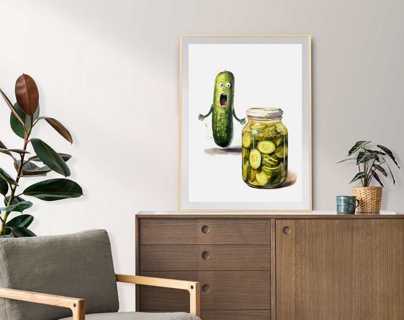 Pickle Art, Printable Wall Art, Whimsical Funny Pickle Watercolor ...