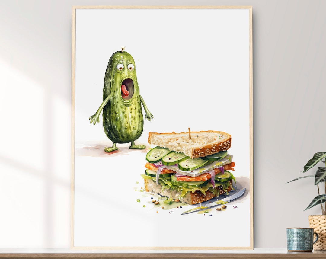 Pickle Art, Printable Wall Art, Whimsical Funny Pickle Watercolor ...