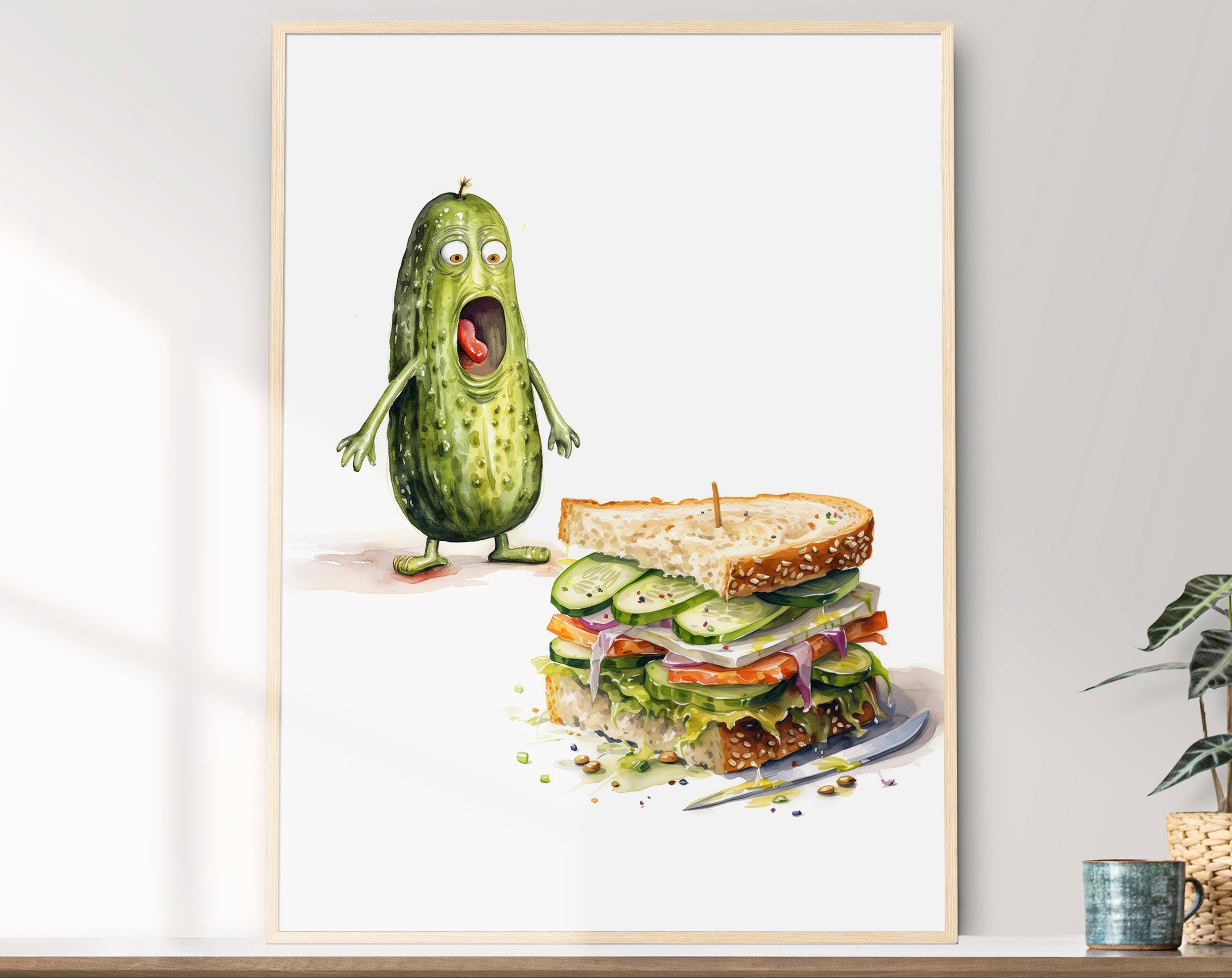 Pickle Art, Printable Wall Art, Whimsical Funny Pickle Watercolor ...