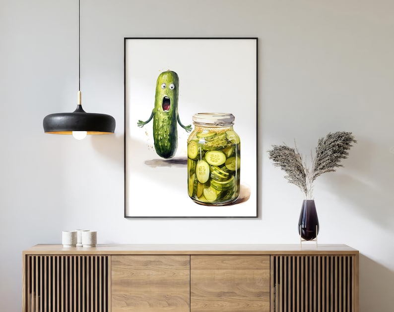 Pickle Art, Printable Wall Art, Whimsical Funny Pickle Watercolor ...