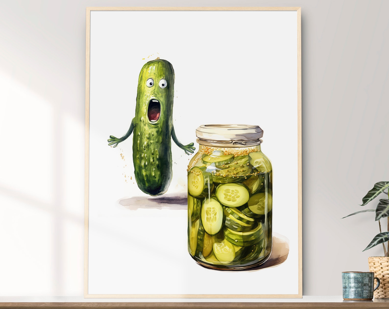 Pickle Art, Printable Wall Art, Whimsical Funny Pickle Watercolor ...