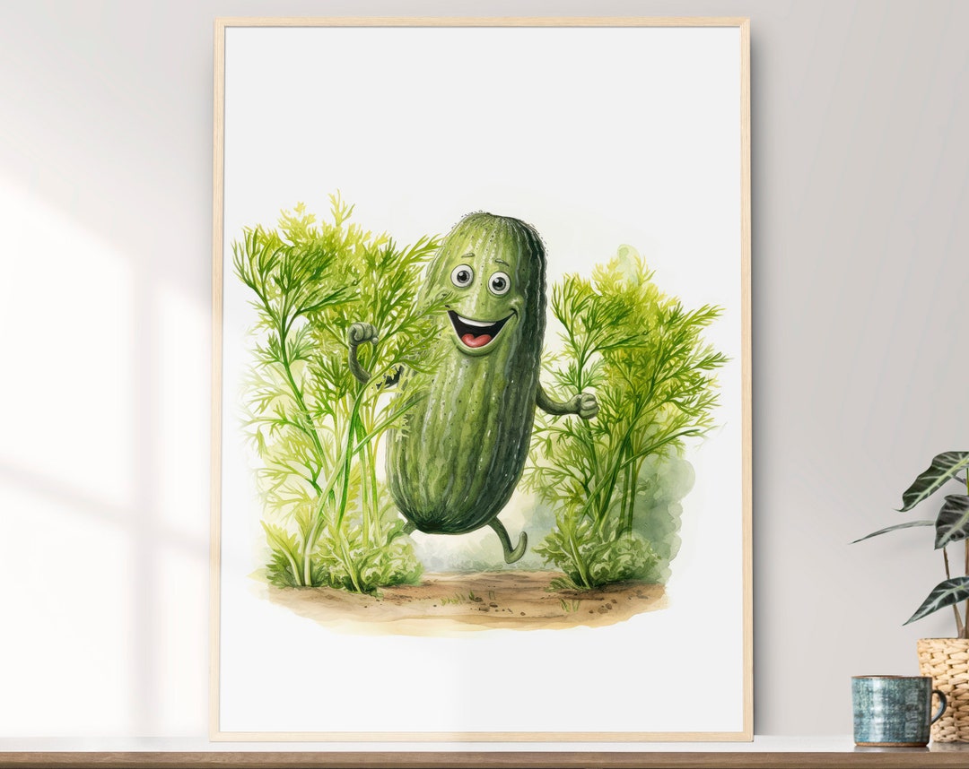 Whimsical Dill Pickle Watercolor Art Print: Funny Foodie Decor (digital ...