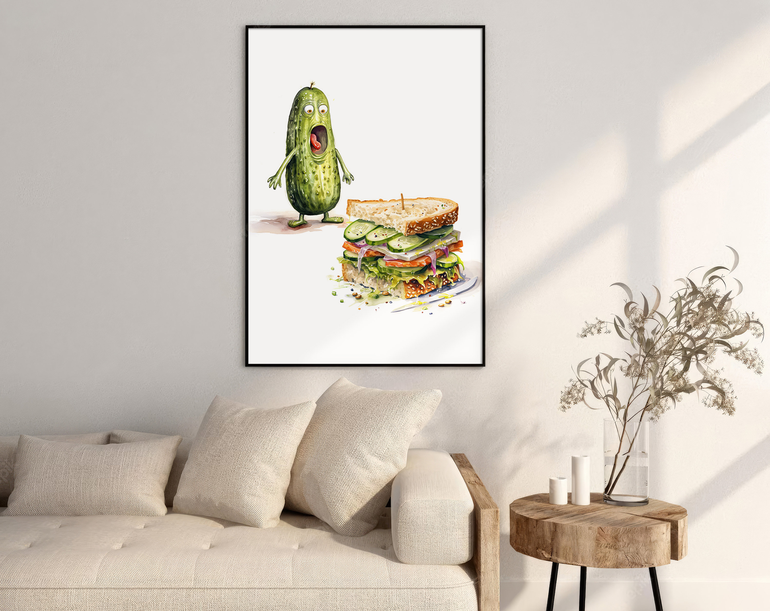 Pickle Art, Printable Wall Art, Whimsical Funny Pickle Watercolor ...