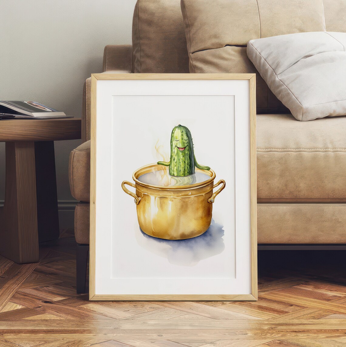 Whimsical Pickle Watercolor Painting: Funny Kitchen Wall Art (digital ...