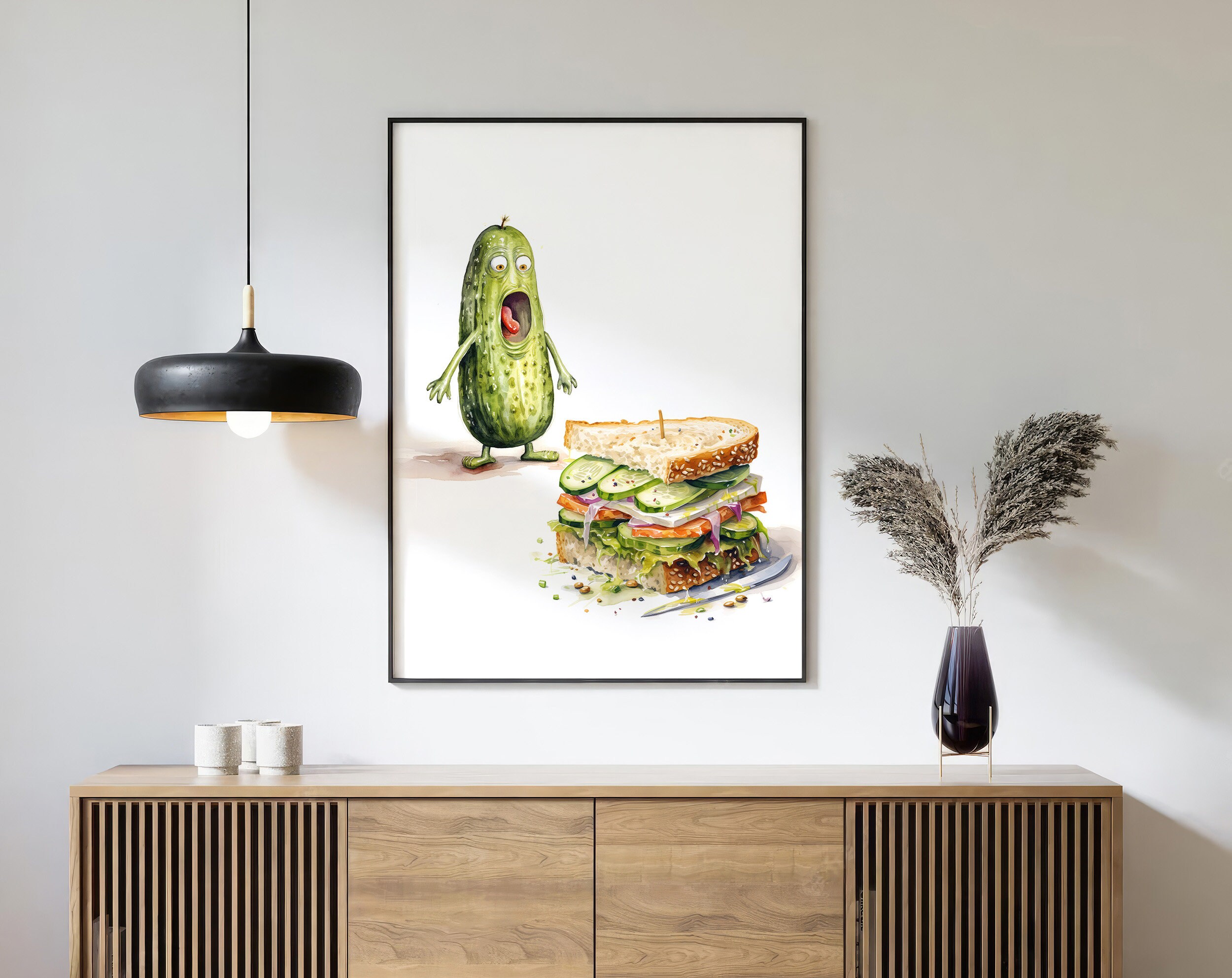 Pickle Art, Printable Wall Art, Whimsical Funny Pickle Watercolor ...
