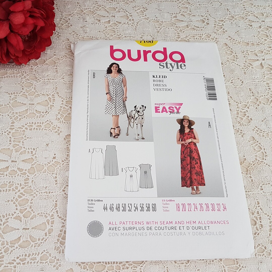Burda Style 7100 Womens Plus Size Dress Sewing Pattern, Uncut Bust 110 ...