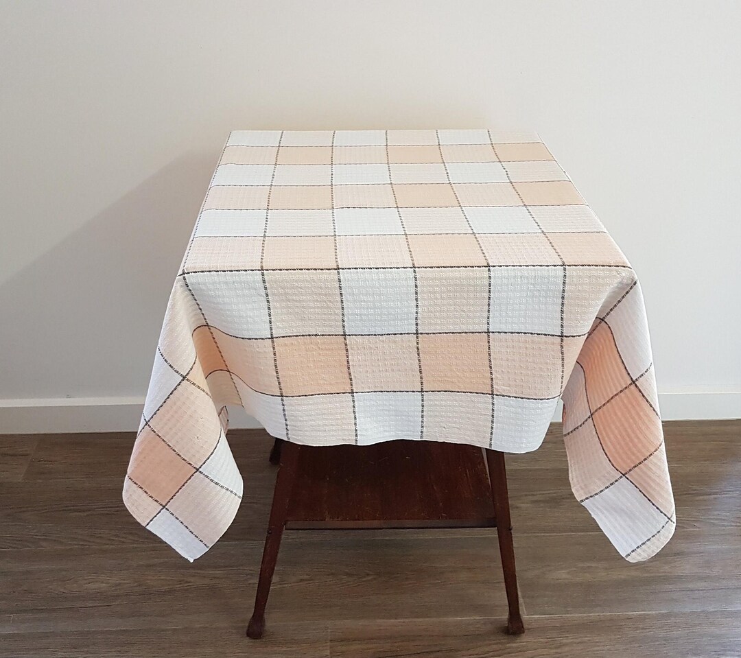 Vintage 60s Apricot Orange Check Tablecloth, 120cm X 120cm - Etsy