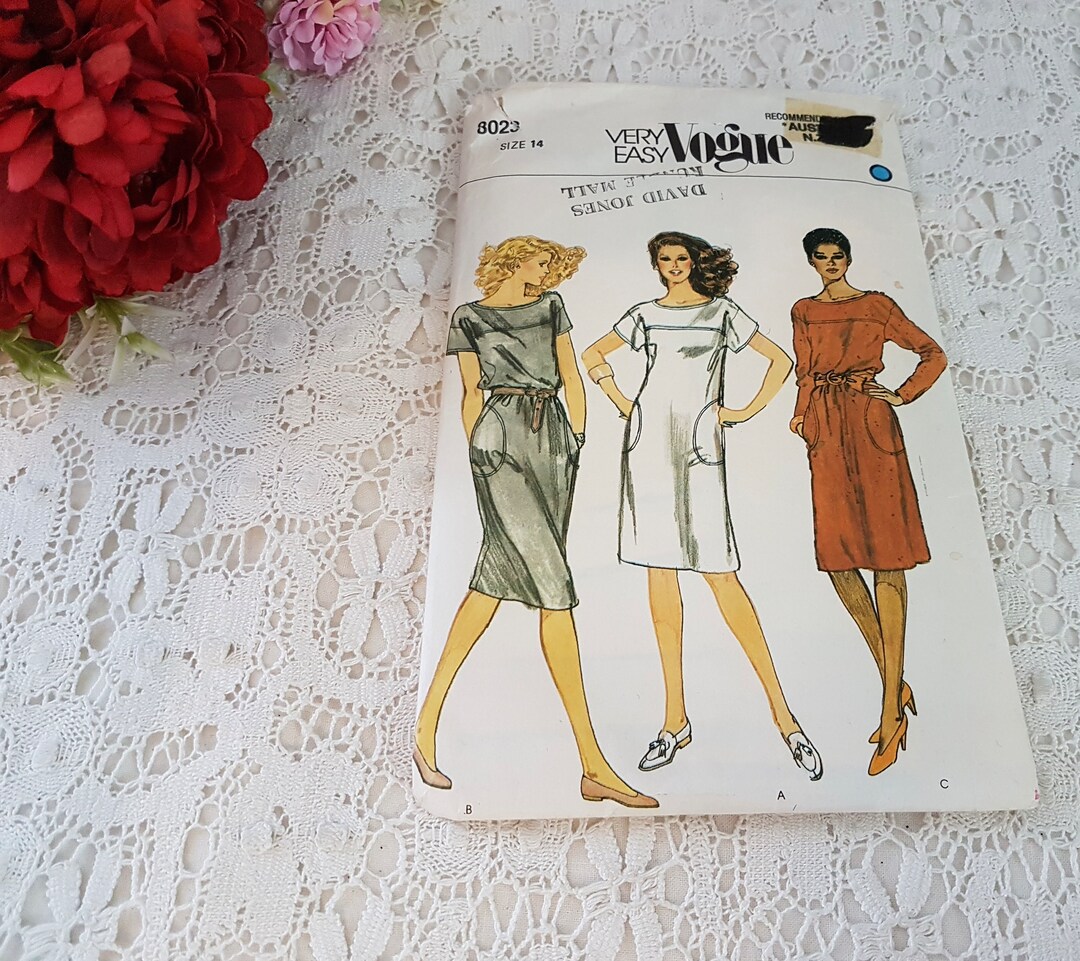 Vintage 70s Vogue 8023 Dress With Pockets Sewing Pattern, Cut 92cm Bust ...