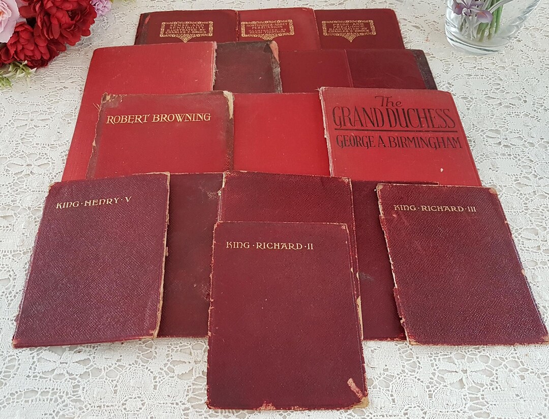 17 Assorted Red Leather and Fabric Antique Book Covers, Book Binding ...