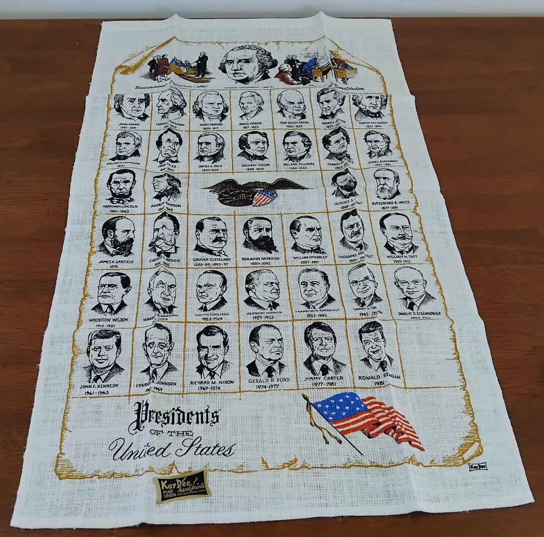 Vintage 80s Presidents of the United States Tea Towel, Souvenir Tea ...
