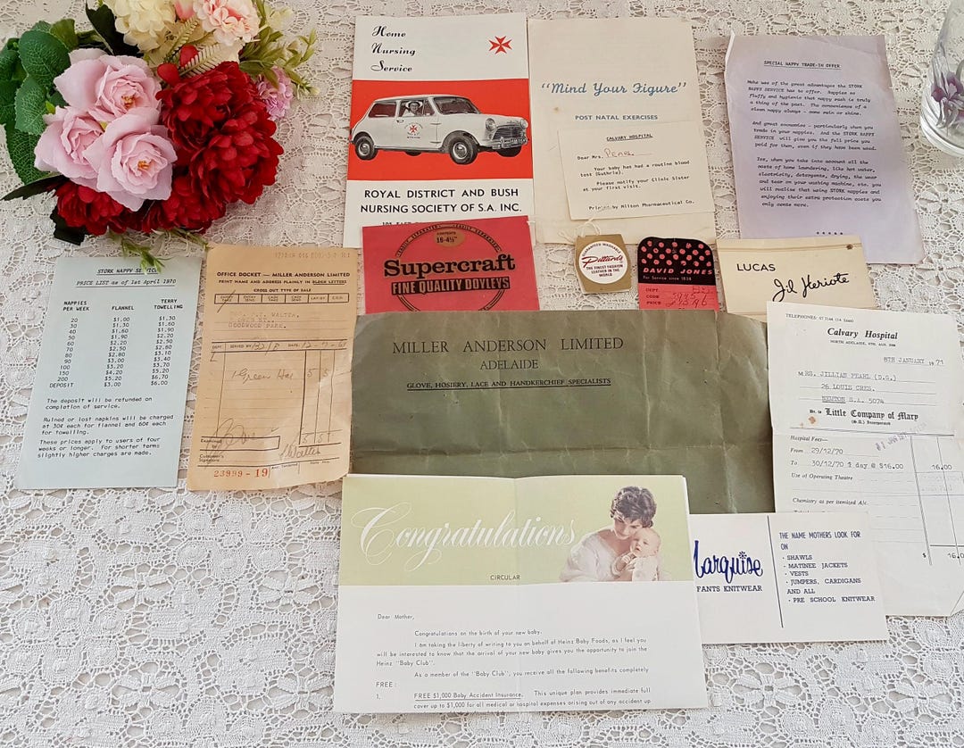 14 Assorted Vintage 50s 60s 70s Paper Receipts Leaflets Tags Ephemera ...
