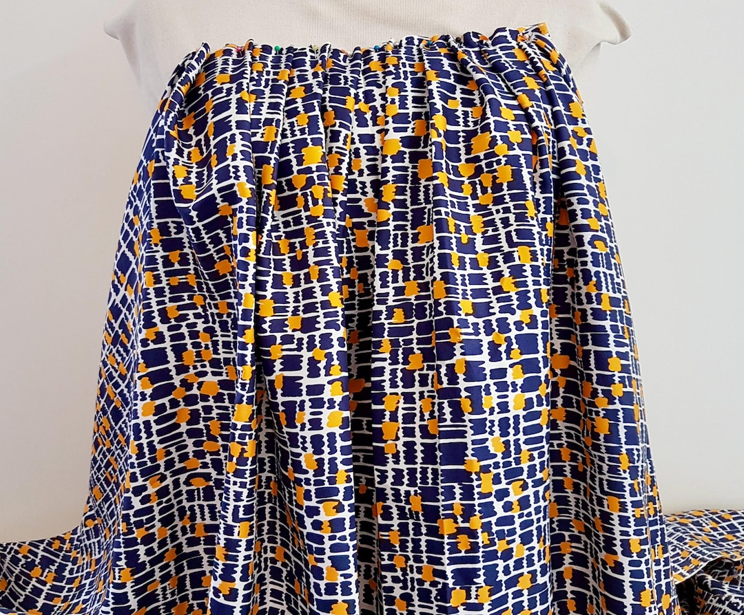 Vintage 70s 80s Blue Yellow Check Dress Craft Satin Fabric, 2.8 Metres ...