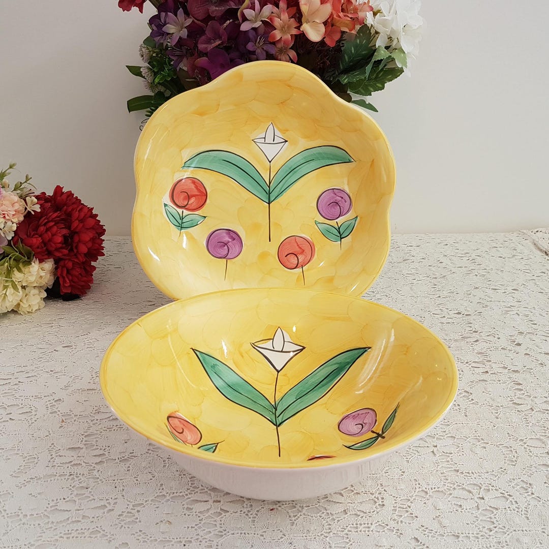 Vintage 90s Italian Tuscany Style Pasta Bowl Salad Plate Set, Yellow ...
