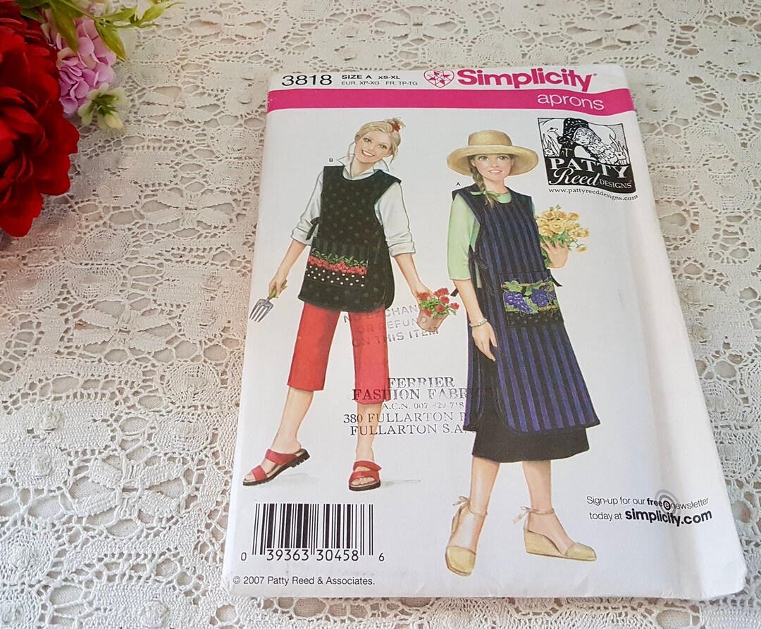 Simplicity Patty Reid 3818 Pinafore Aprons Sewing Pattern, Uncut Bust ...
