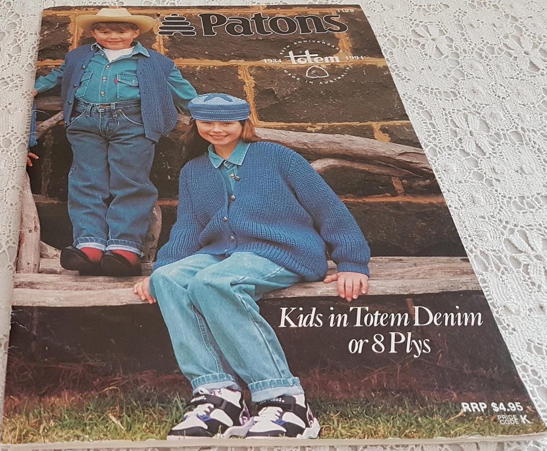 Vintage 90s Patons Knitting Pattern Book 1129, Totem 8 Ply Kids Jumpers ...