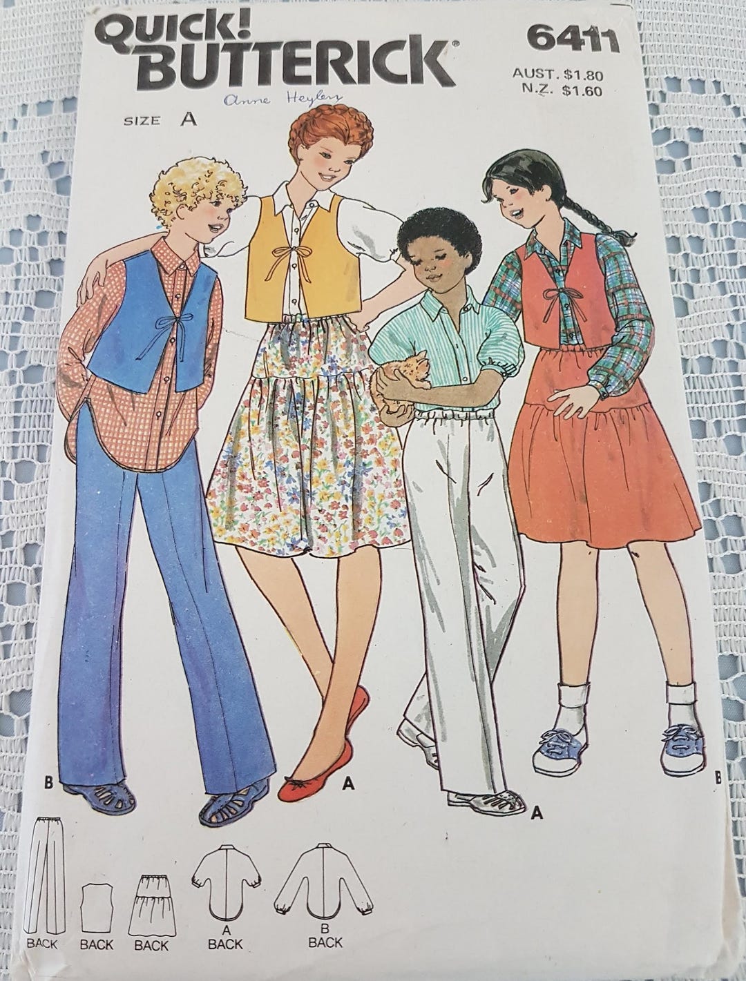 Vintage 70s Butterick 6411 GIRLS Blouse or Vest Skirt and Pants Sewing ...