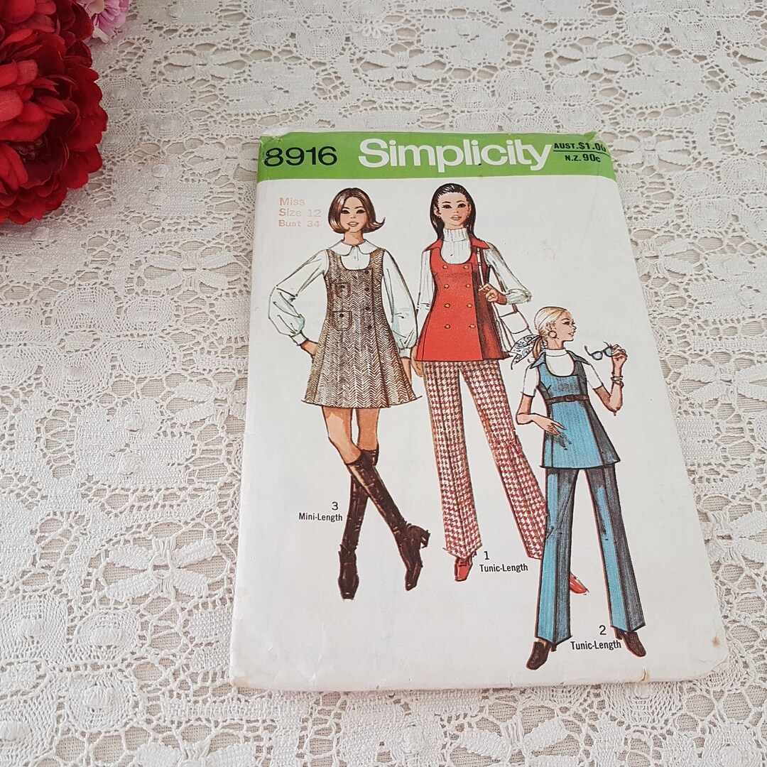 Vintage 70s Simplicity 8916 TEEN GIRL Mini Dress or Tunic and Pants ...