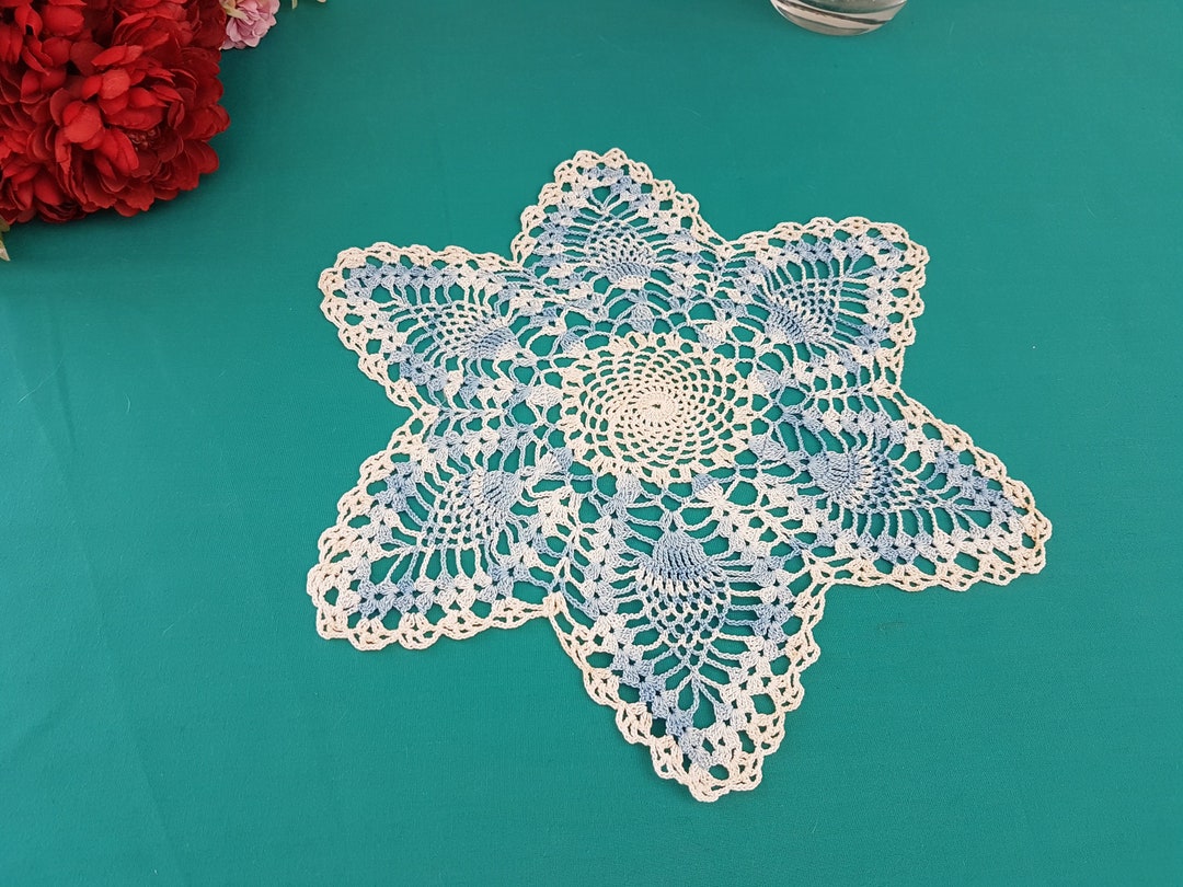 Vintage 60s 70s Blue White Crochet Star Shape Doilie Handmade - Etsy