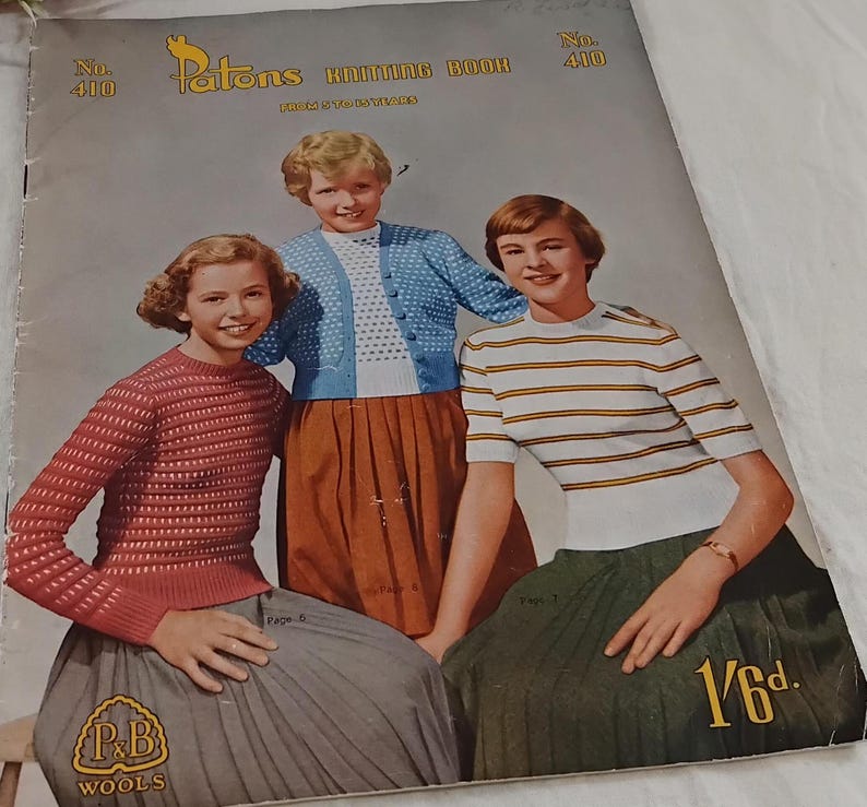 Vintage 50s Patons Knitting Pattern Book No 410 Girls Jumpers and ...