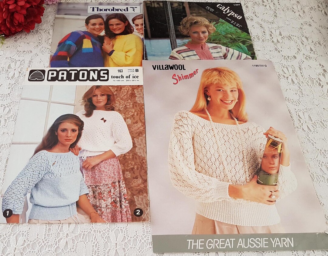 4 Vintage 70s 80s Jumpers Cardigans Vest Knitting Pattern Books for ...