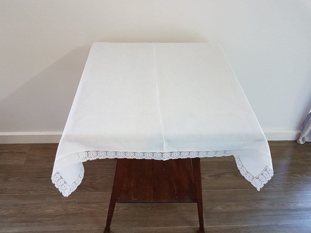 Vintage 50s 60s Crisp White Linen and Lace Edge High Tea Tablecloth - Etsy
