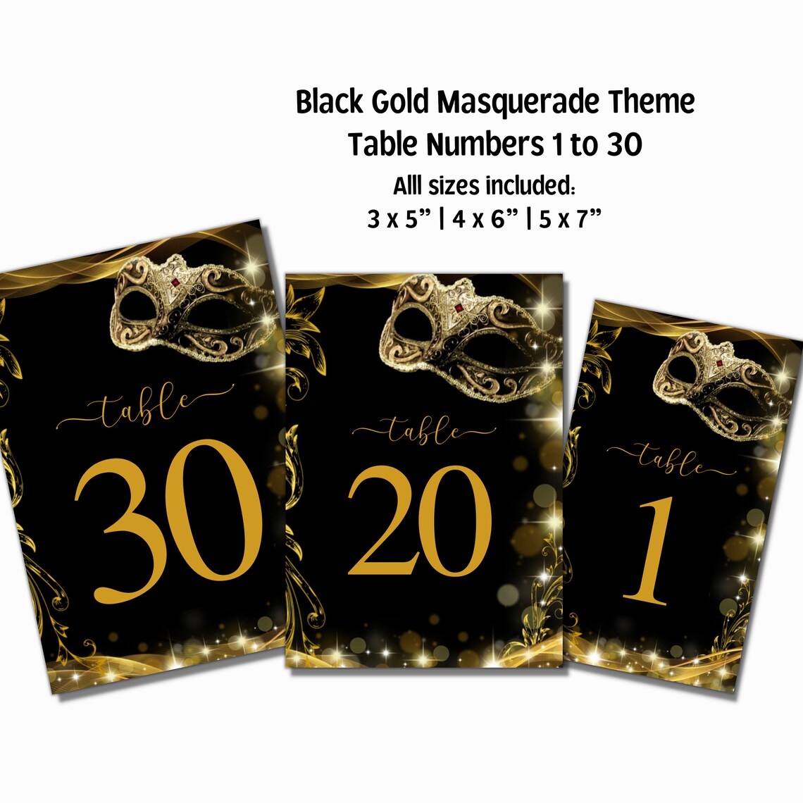 Black Gold Masquerade Theme Table Numbers Printable Digital Download - Etsy