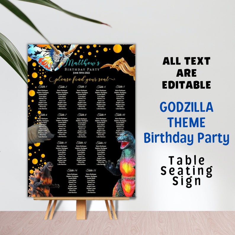 Godzilla Theme Birthday Party Table Seating Sign Editable - Etsy