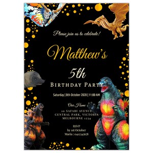 Godzilla Theme Birthday Party Invitation, Editable Printable Invitation ...