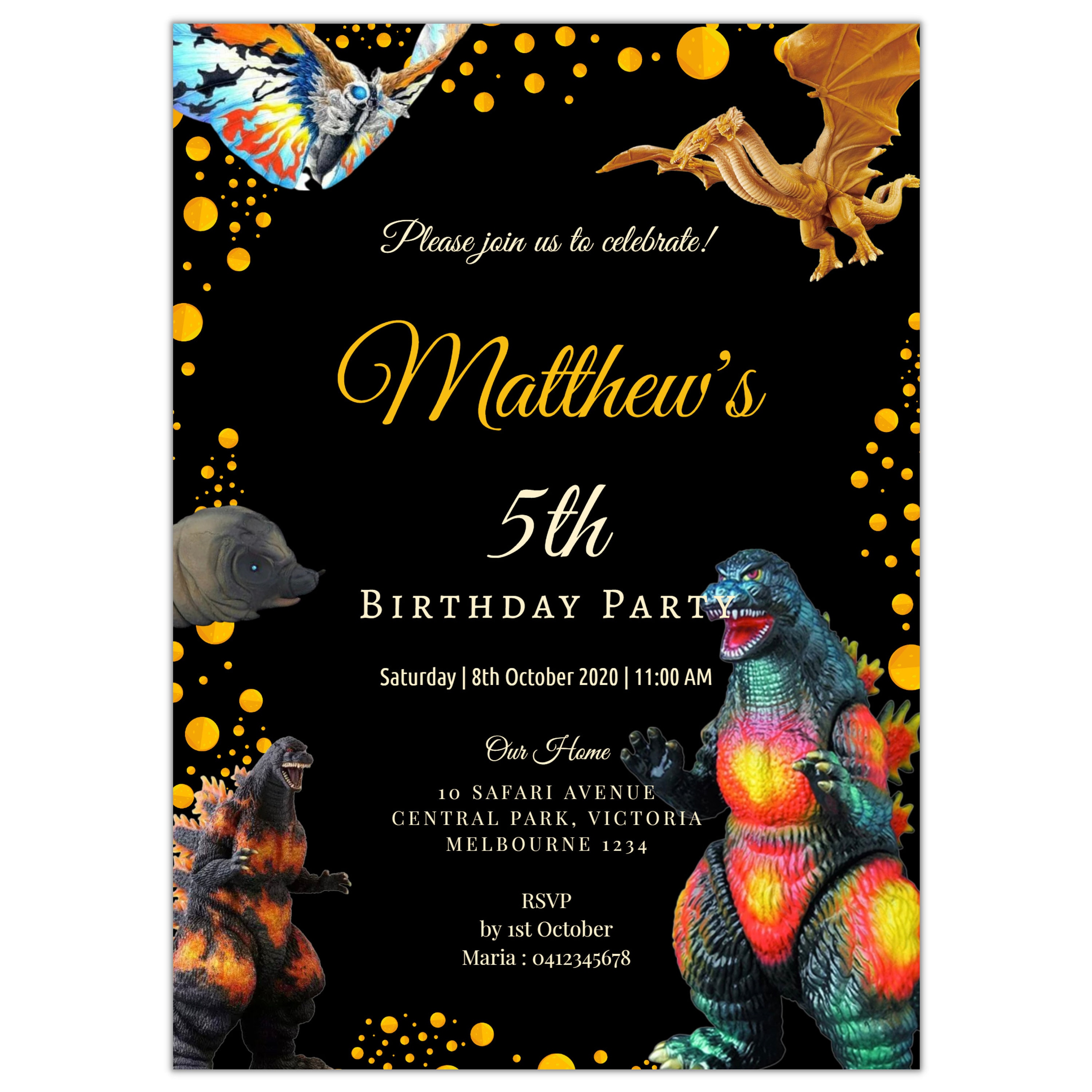 Godzilla Theme Birthday Party Invitation Editable Printable - Etsy