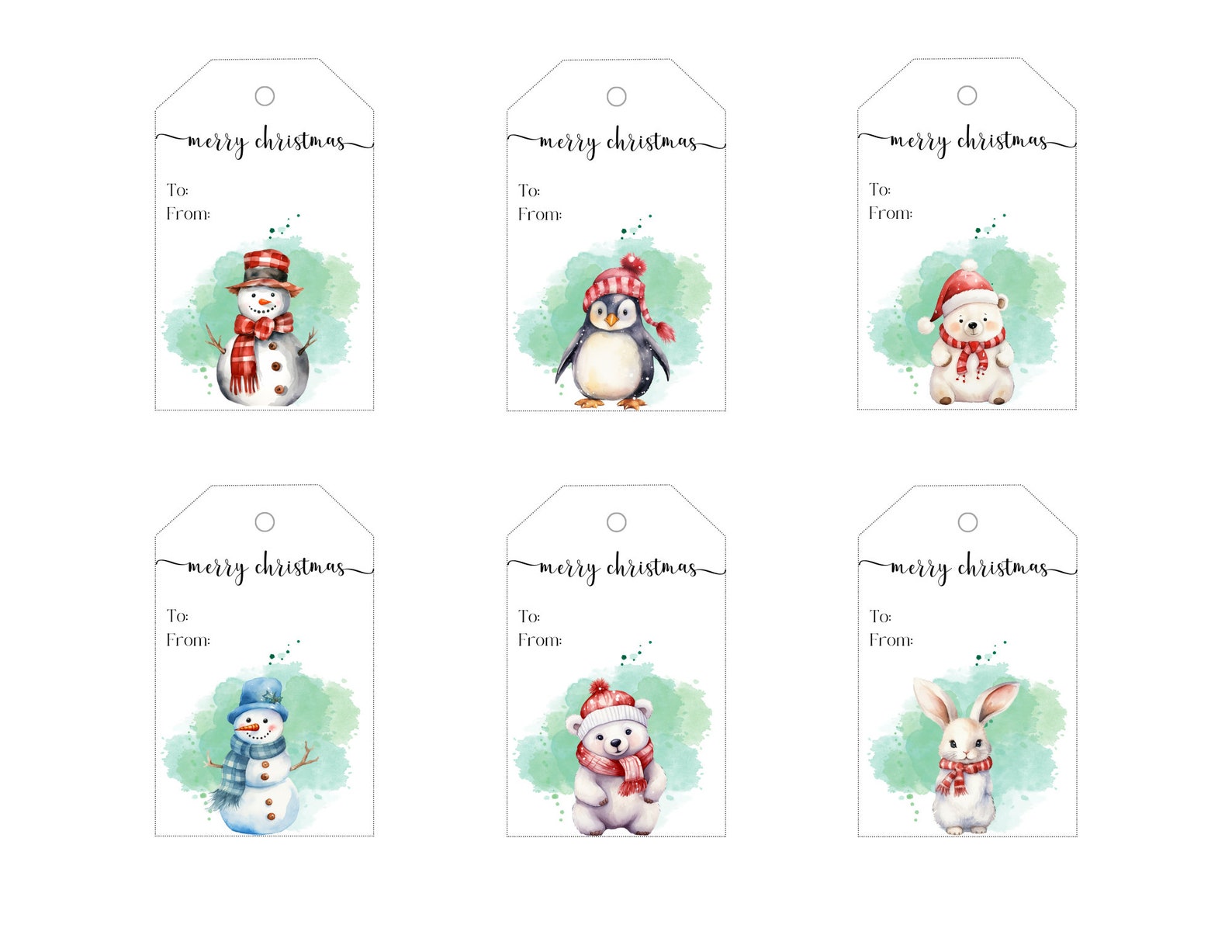 Watercolor Christmas Gift Tags, Printable Gift Tags, Watercolor Animal ...
