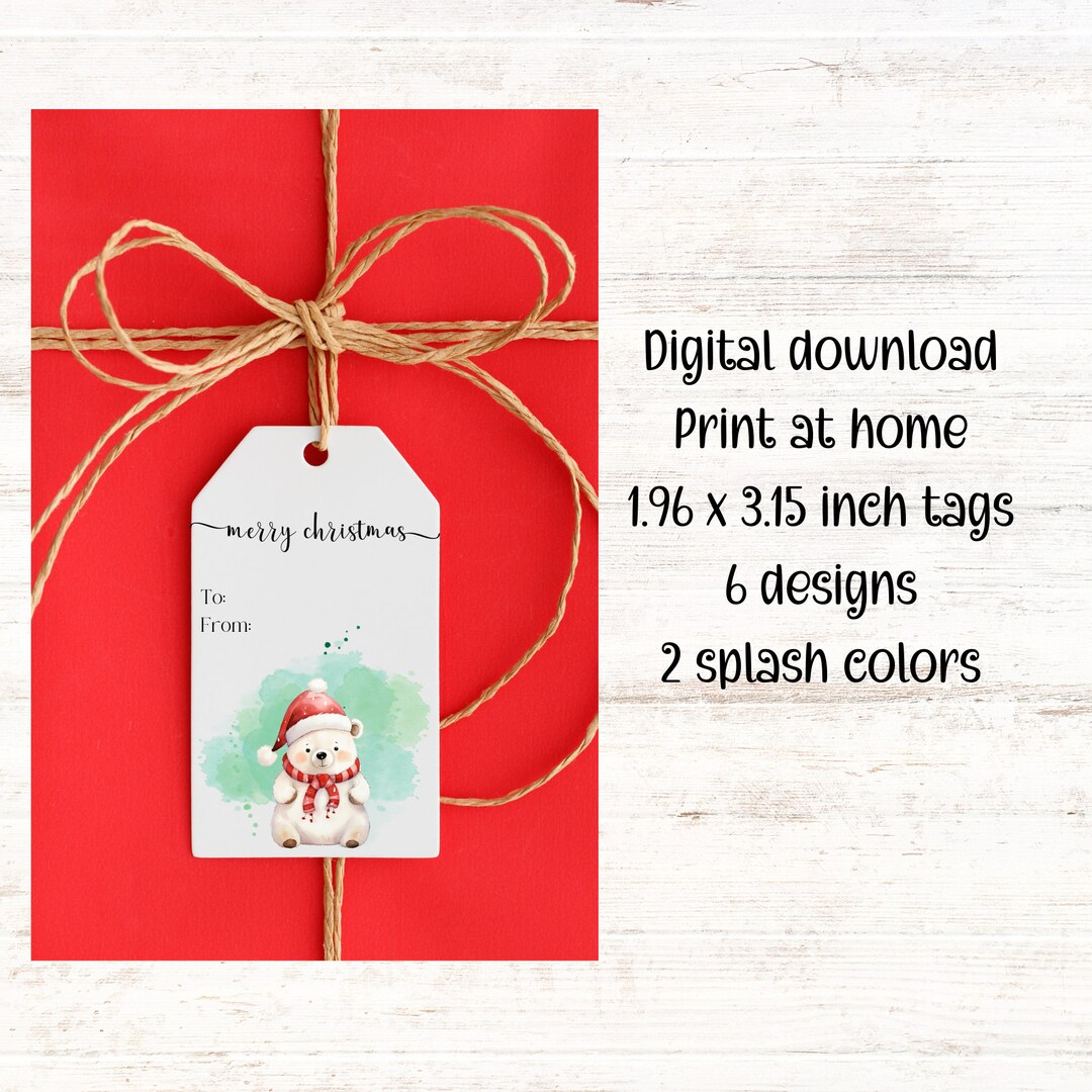 Watercolor Christmas Gift Tags, Printable Gift Tags, Watercolor Animal ...