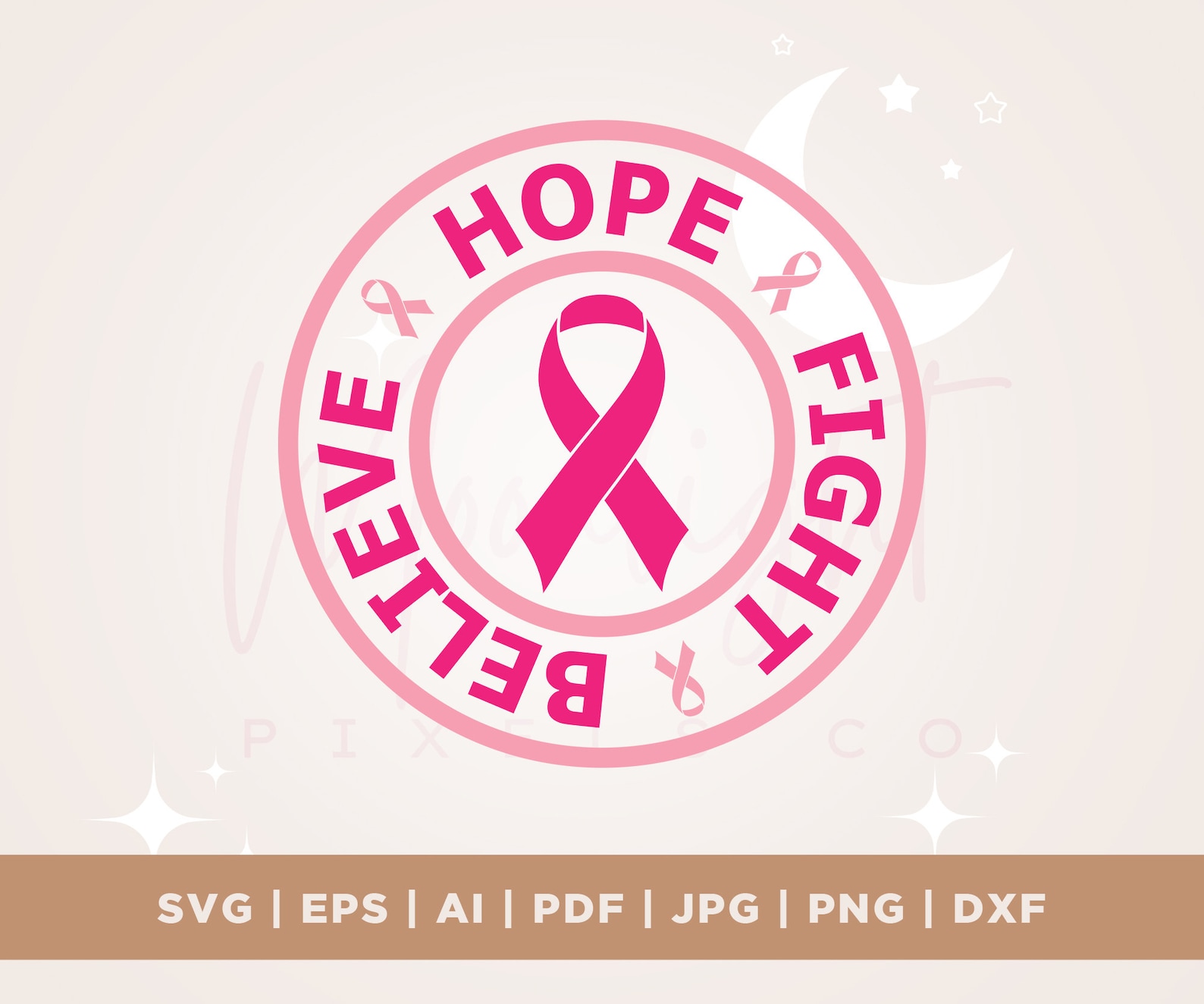 Hope SVG, Breast Cancer Ribbon SVG, Hope Fight Believe SVG Png, Cancer ...
