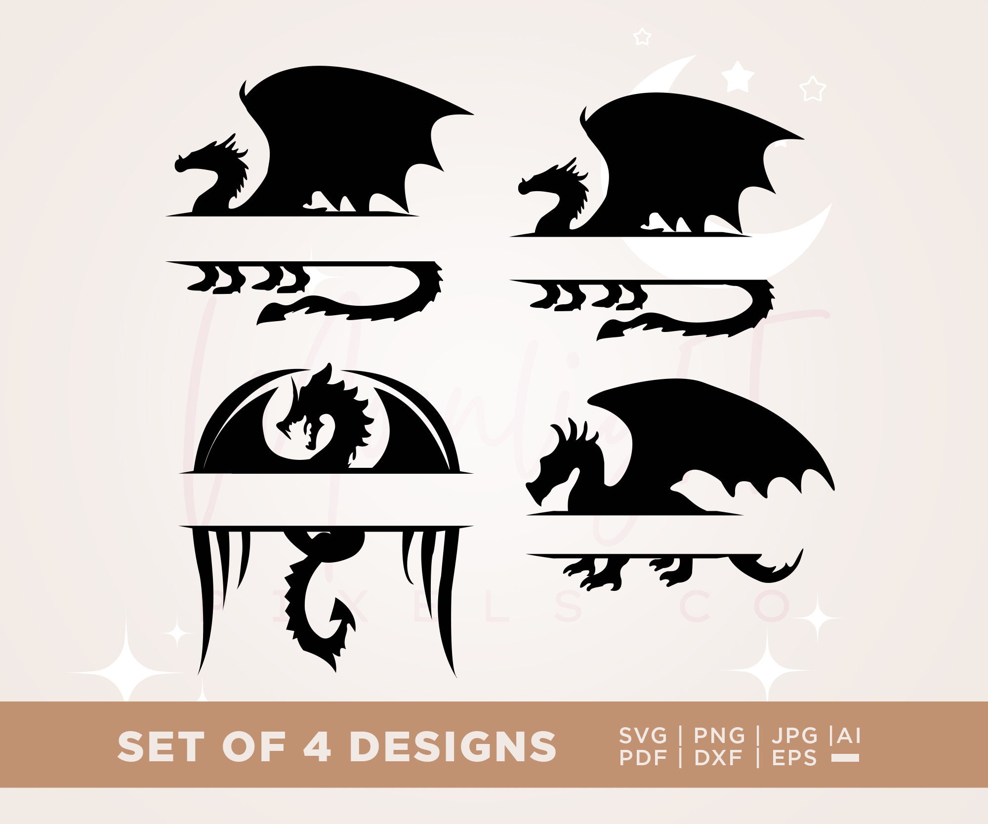 Dragon SVG, Dragon Split Monogram Svg, Cut File for Cricut, Silhouette ...