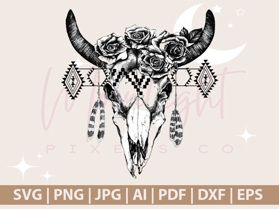 Bull Skull and Roses SVG - Trendy Pdf/dxf/eps/ai/jpg/png Cut Files for ...