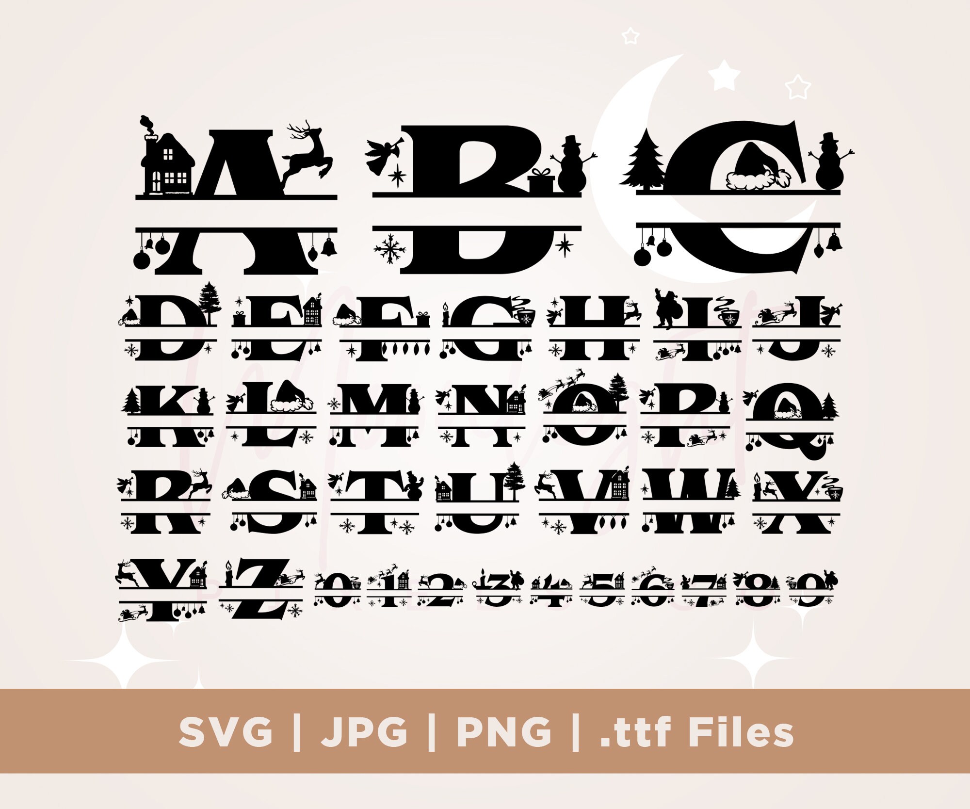 Christmas Split Alphabet Svg, Christmas Svg, 26 Christmas Capital ...
