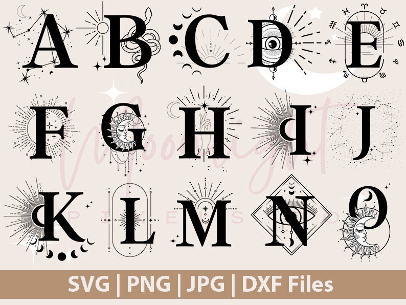 Constellations Fonts Bundle SVG - A-Z Zodiac Trendy Jpg/dxf/png Cut ...