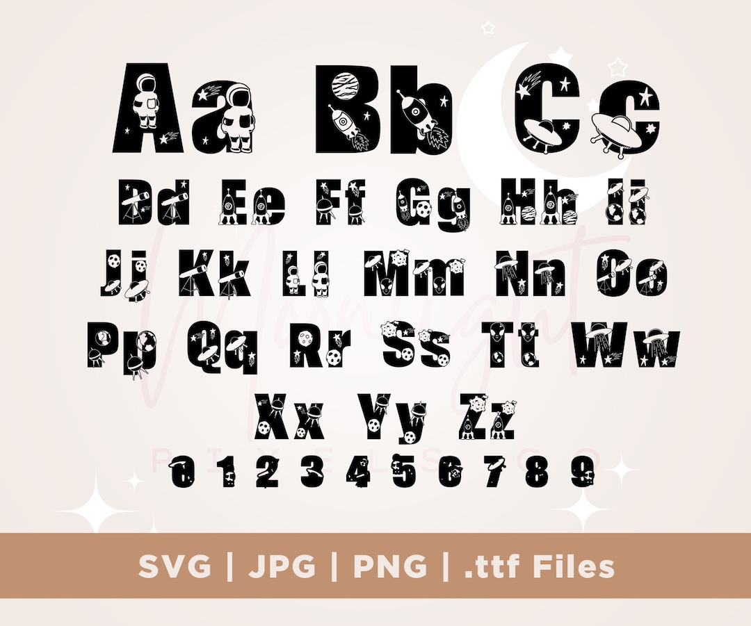 Space Alphabet SVG, Font SVG, Numbers, Letters, Spaceship, Astronaut ...